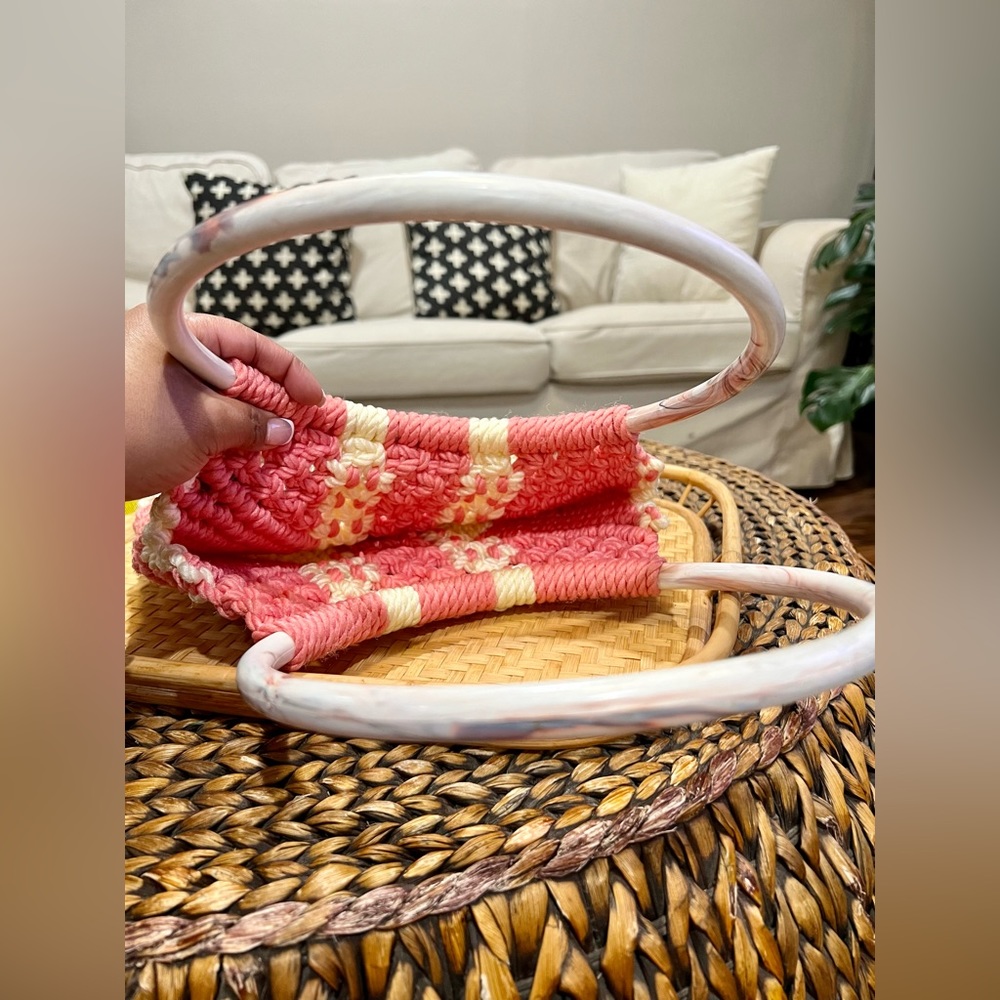 Vintage Macrame Handbag With Circle Round Resin Handl… - Gem
